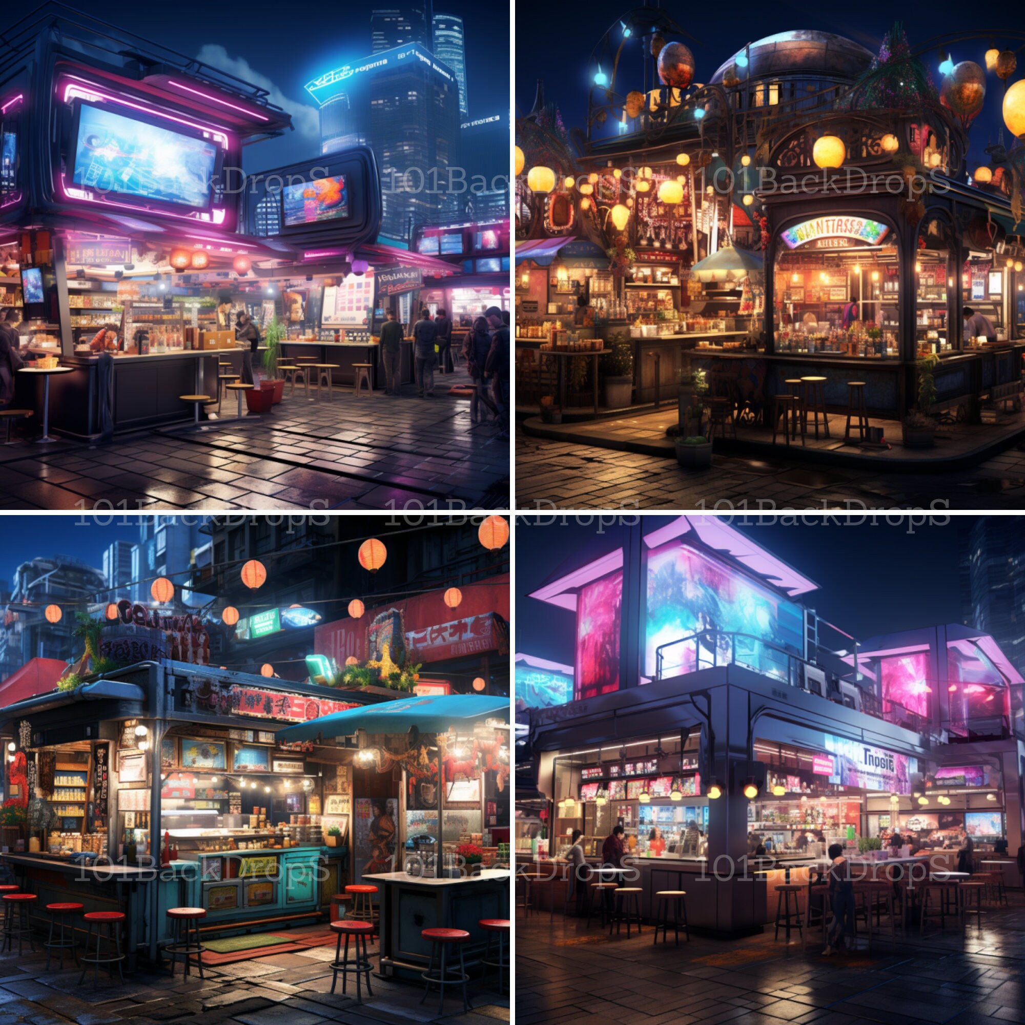 Cyberpunk Themed Backdrops, Digital Photography Bundle of Exterior Sci ...