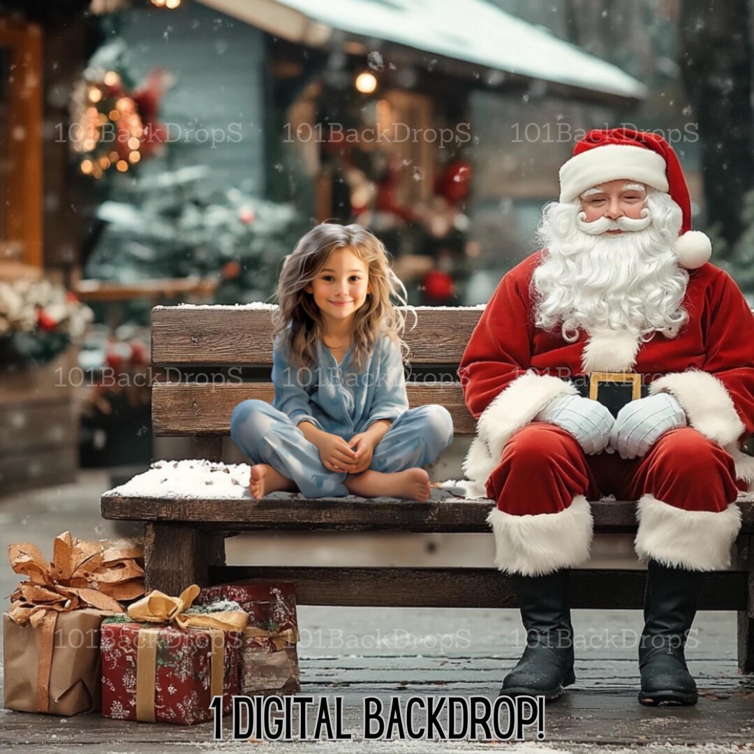 Santa in Snowy North Pole Village Digital Background - Christmas ...
