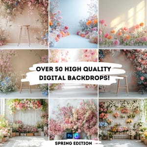 Bundle of 50 Springtime Whimsy Digital Backdrops, Easter Photo Props ...