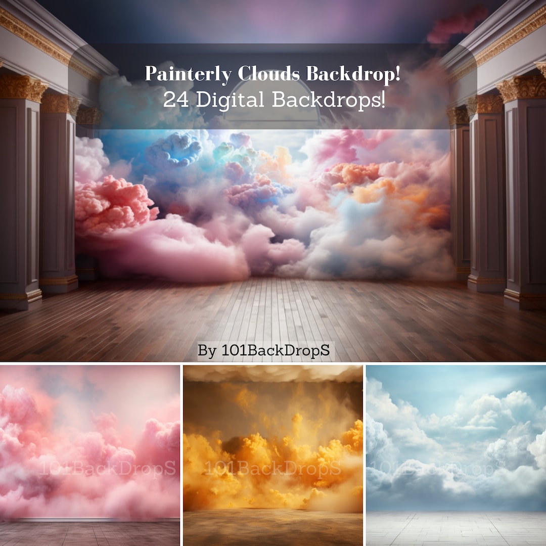 24 Fine Art Cloud Backdrop Overlays, Dreamy Cloud Digital Backdrops ...