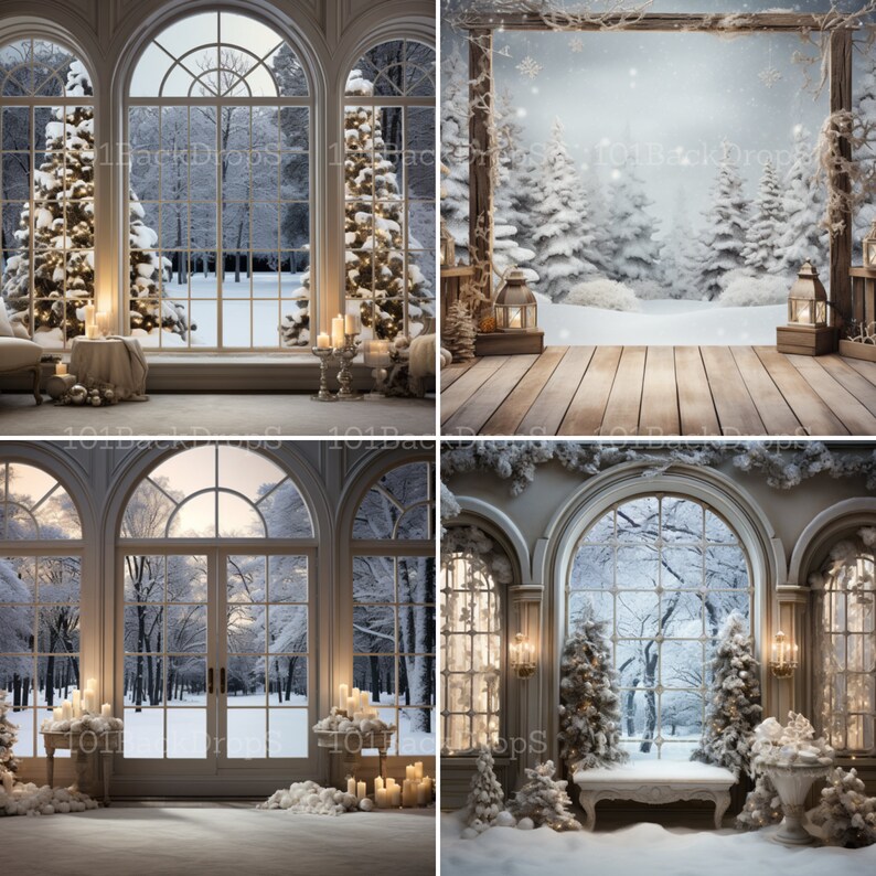 Christmas Eve Window Digital Backdrops, Studio Backdrops Holiday Winter ...