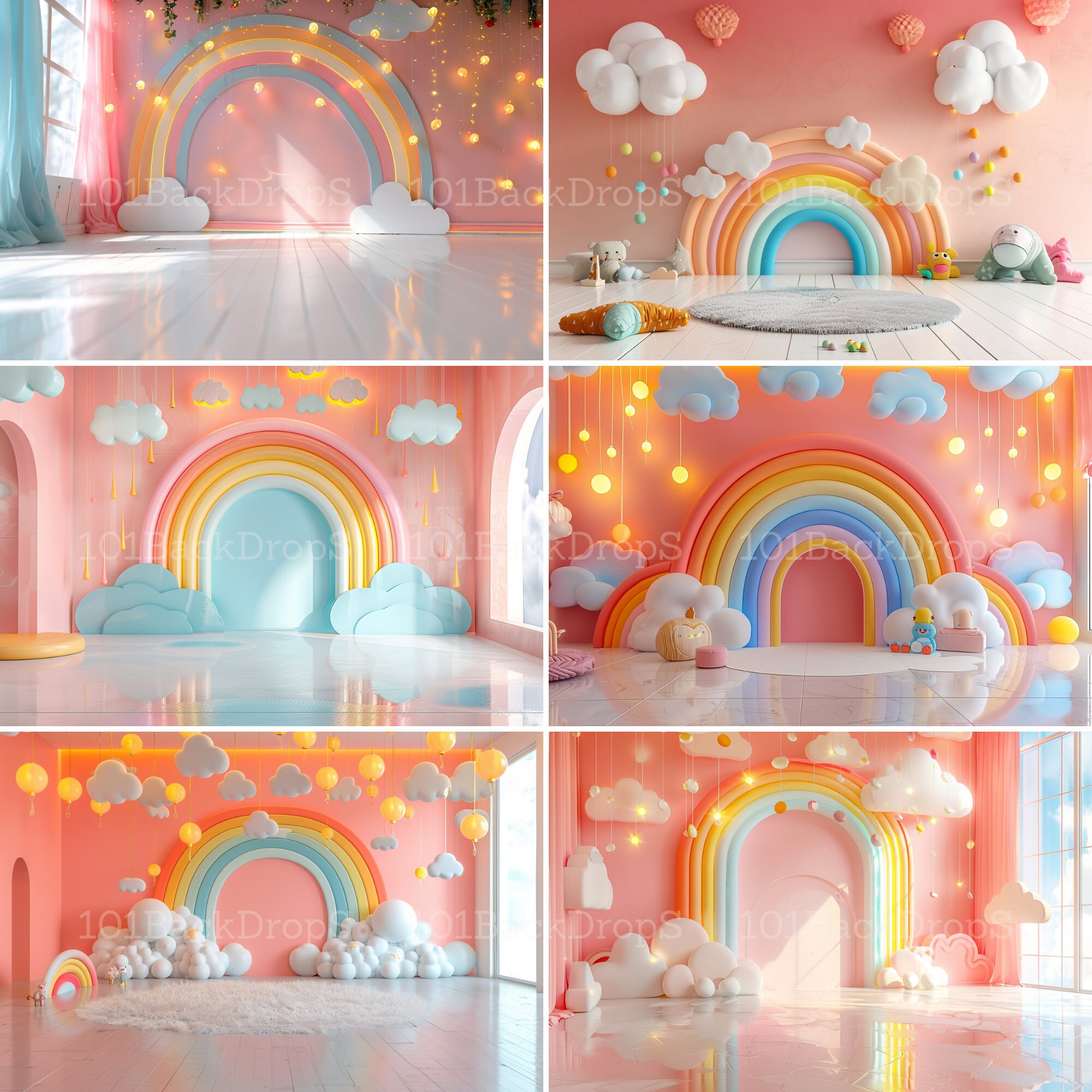 Bundle of 31 Rainbow Canvas Digital Backdrops, Child Photography Studio ...