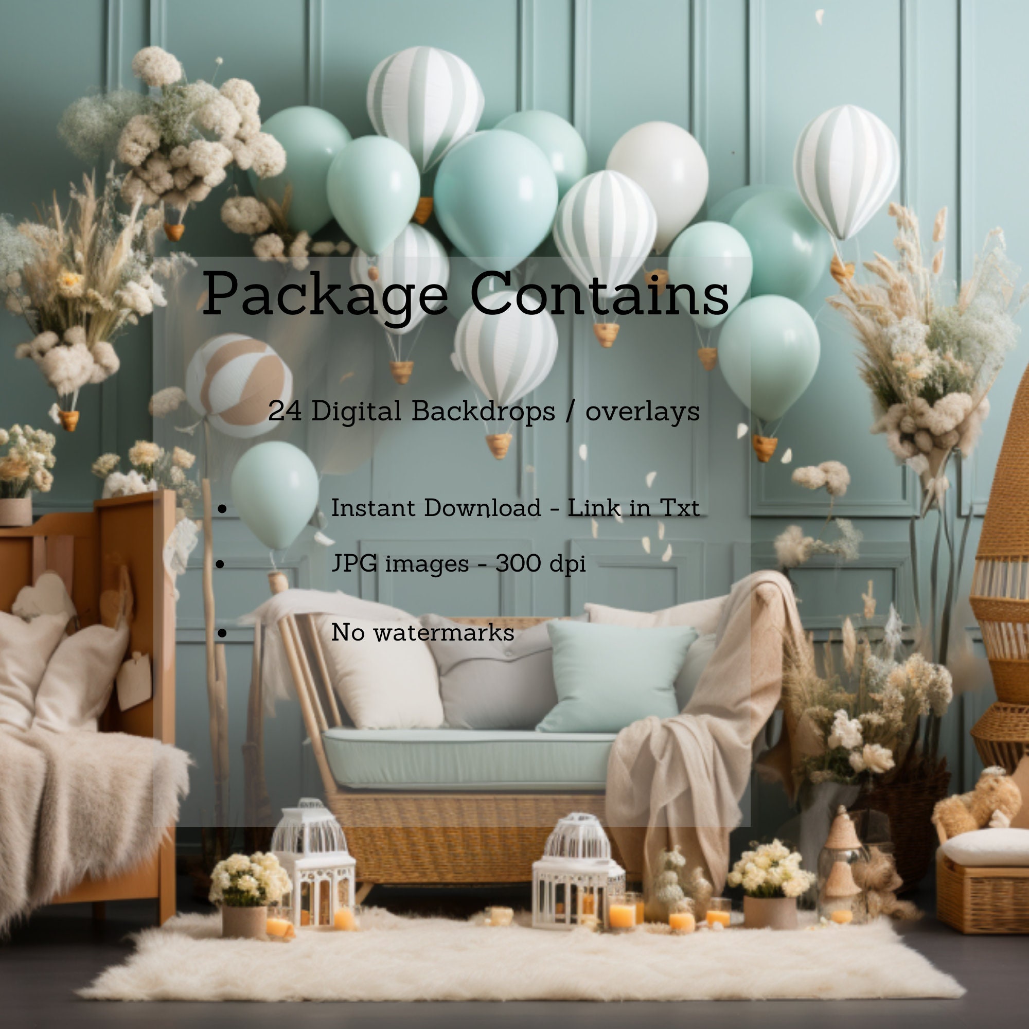 Bundle of 24 Cozy Baby Nursery Decor Backdrops - Heartwarming Backdrop ...