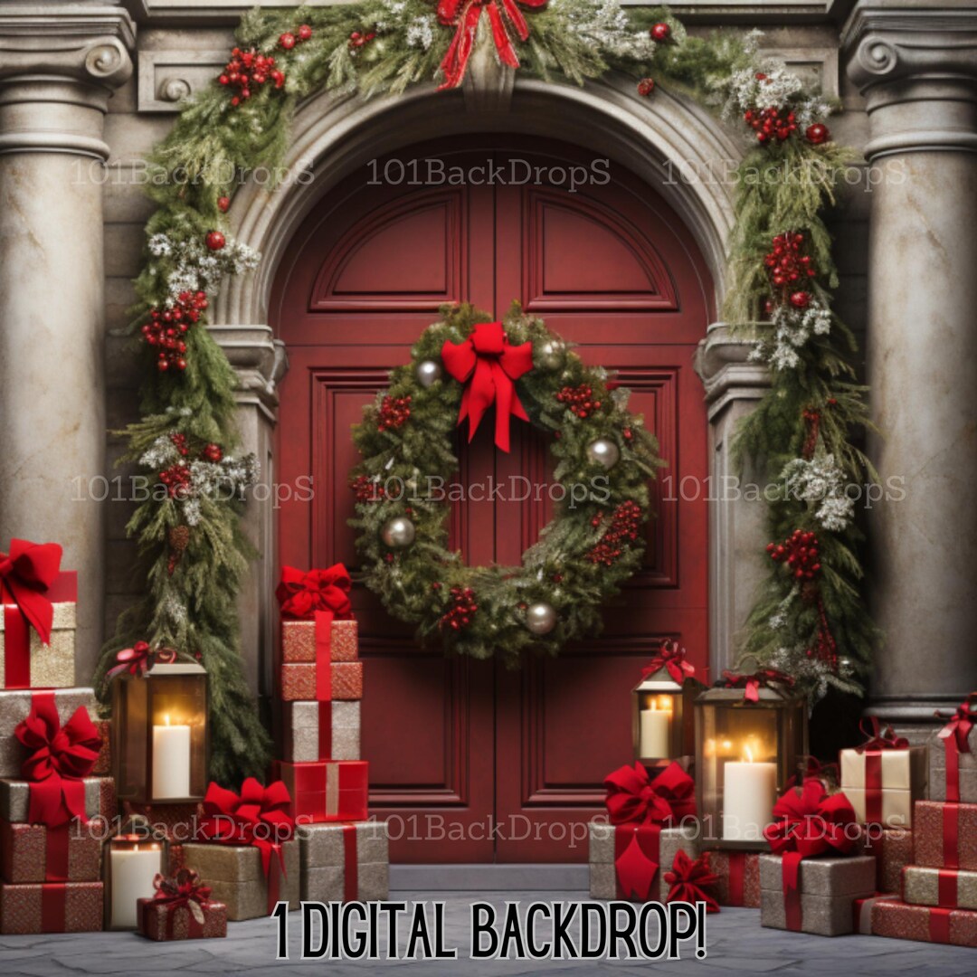 Christmas Arch Digital Backdrop Bundle, Family Xmas Backgrounds, Red ...