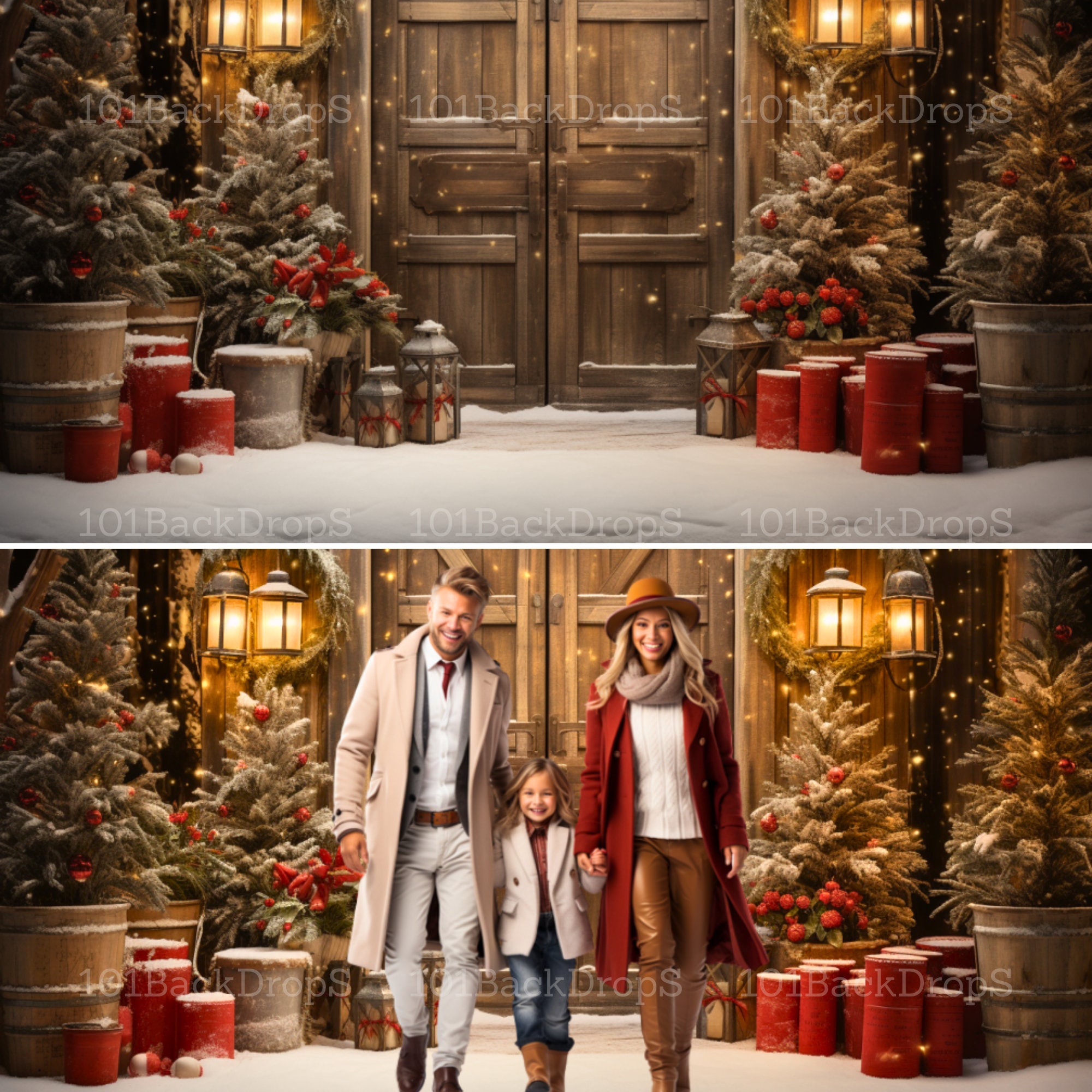 Christmas Barn Doors Digital Backdrops, Studio Backdrops Holiday Winter ...