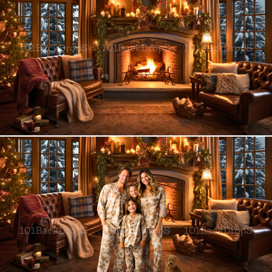 Bundle of 24 Cozy Fireside Retreat Backdrops Magical Living Room Scene ...