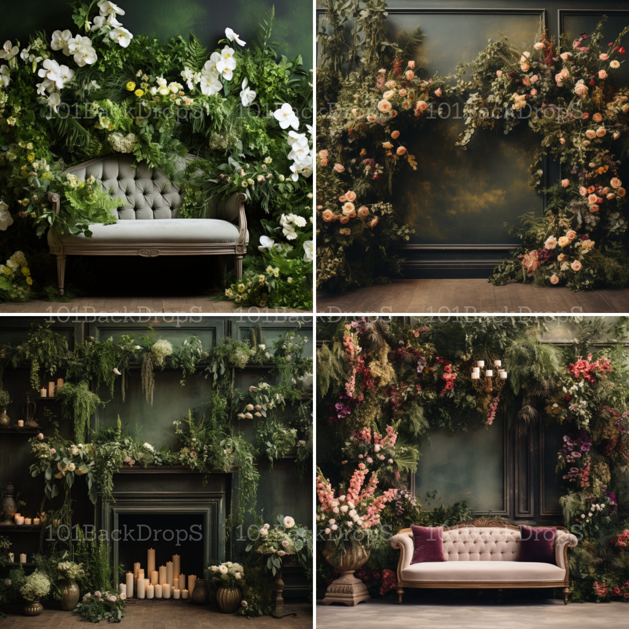Bundle of 24 Greenery and Floral Backdrops for Weddings and Photoshoots ...