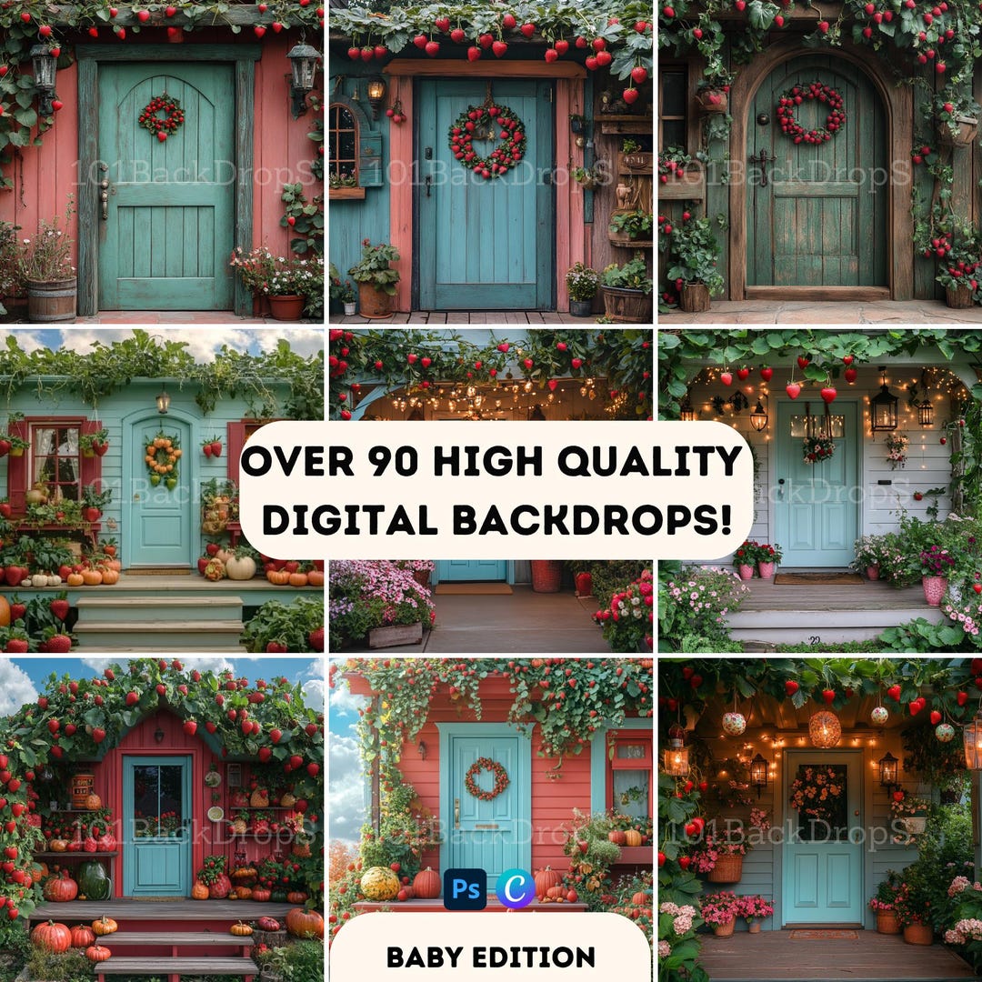 90+ Summer Strawberry Cottage Digital Backdrops – Whimsical Photoshop ...