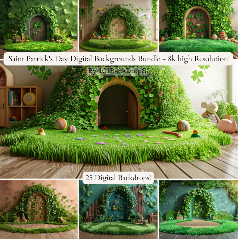 BUNDLE Saint Patrick's Day Digital Backgrounds , Fantasy Door, Dog ...