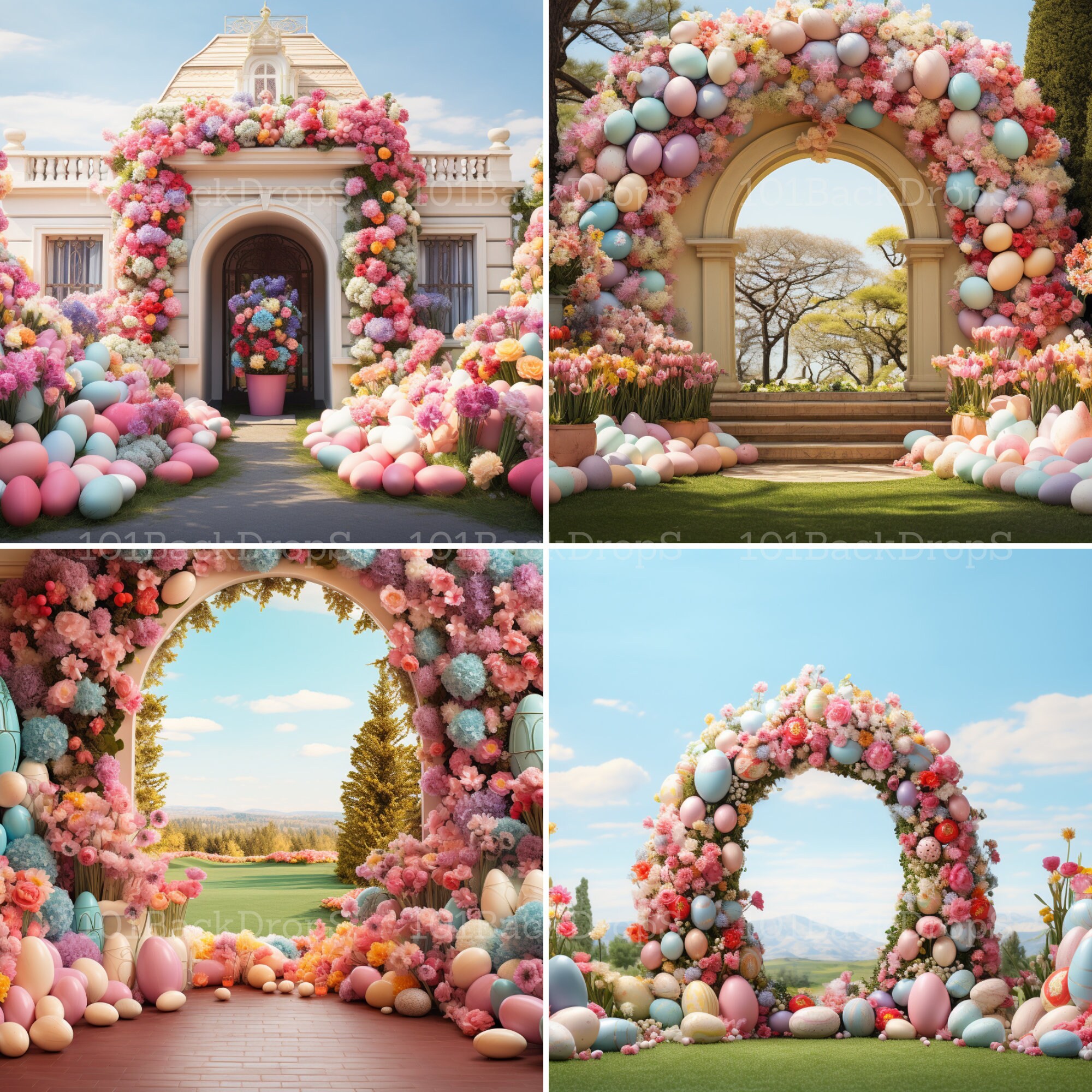 Easter Flower Arch Digital Backdrops, Easter Photo Props, Spring Photo ...