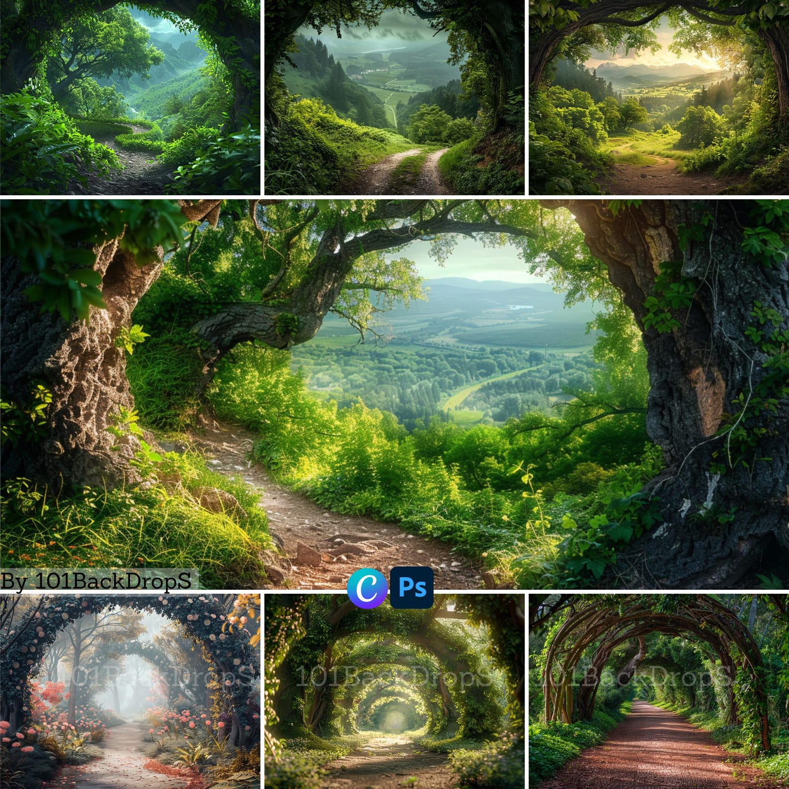 Enchanting Forest Digital Scenery Bundle - 50+ Green Summer & Spring ...