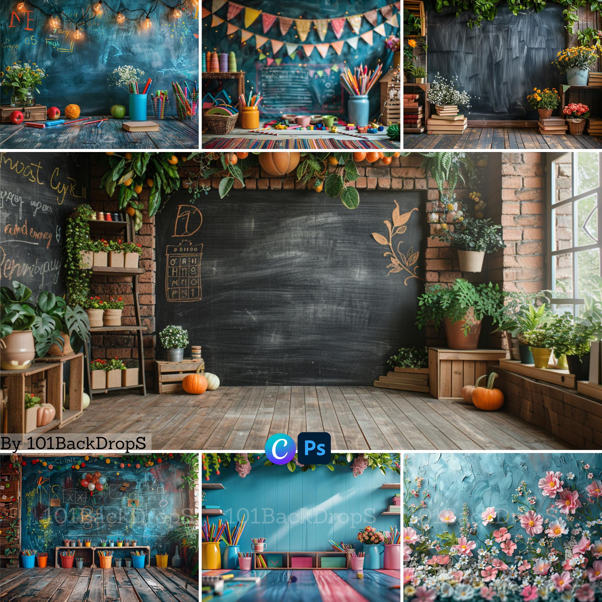 Back to School Digital Backdrops, Chalkboard Background, Classroom ...