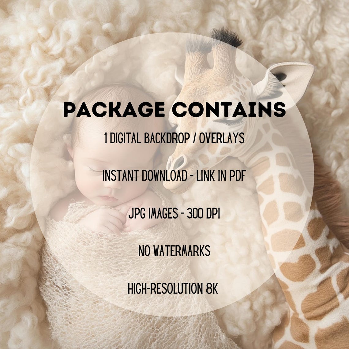Giraffe Baby Cradle Newborn Backdrop - Digital Download - 8K High ...