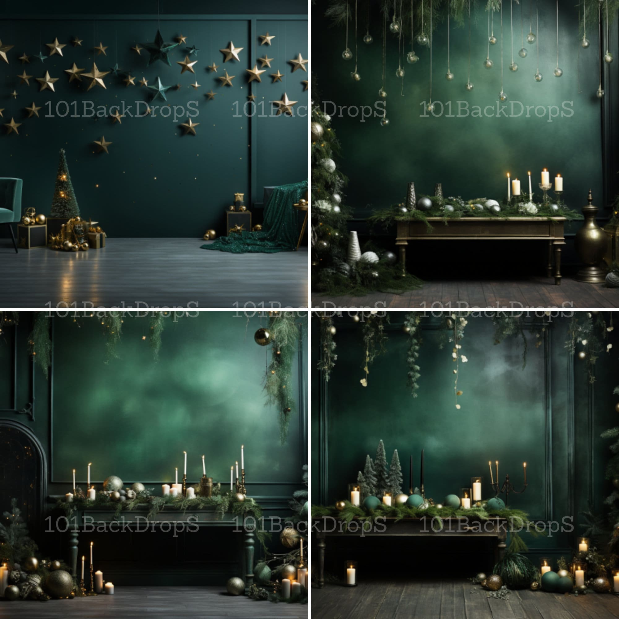 24 Christmas Green Digital Backdrops, Winter Background Overlays ...