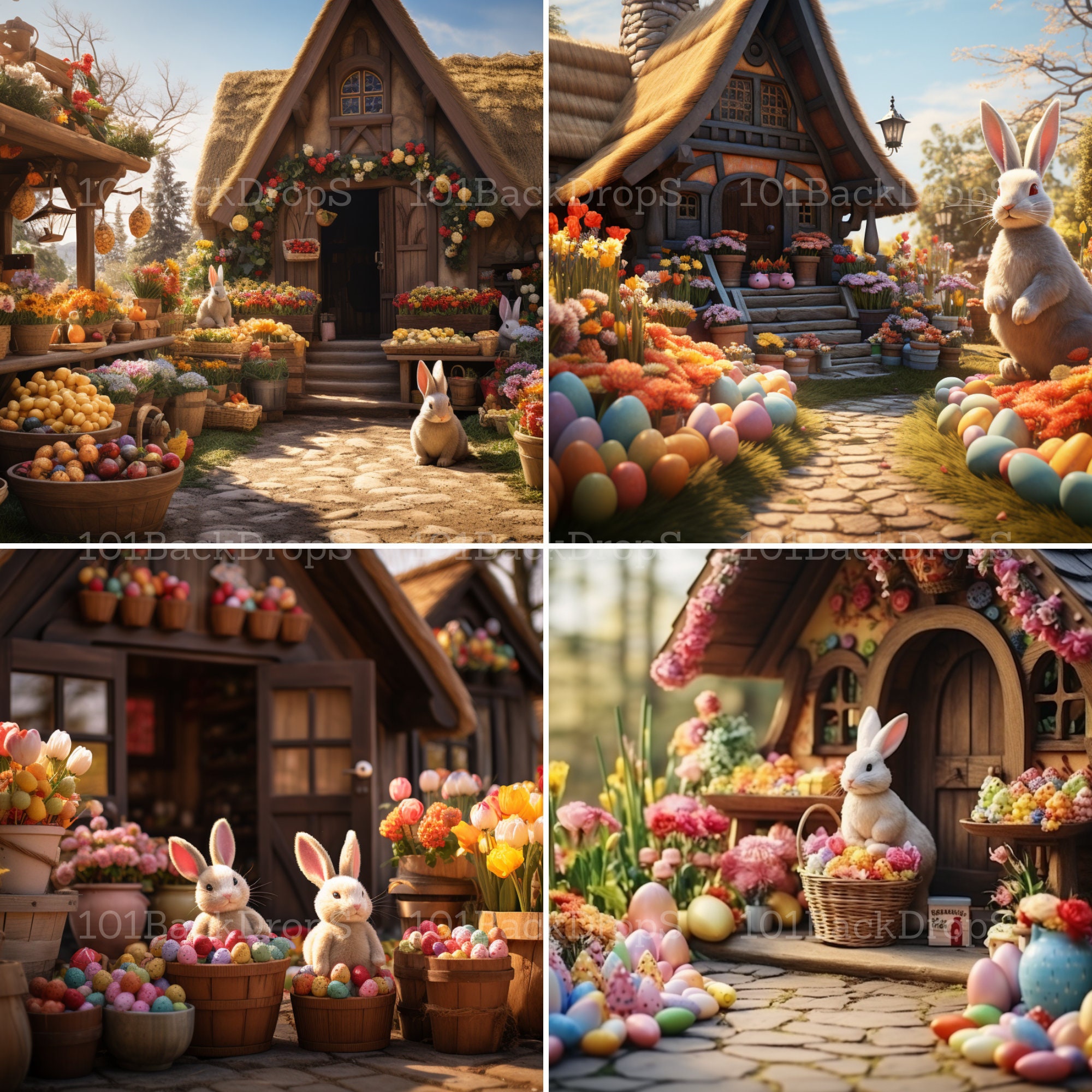 22 Easter Farm Digital Backdrop Templates Easter Theme Studio ...
