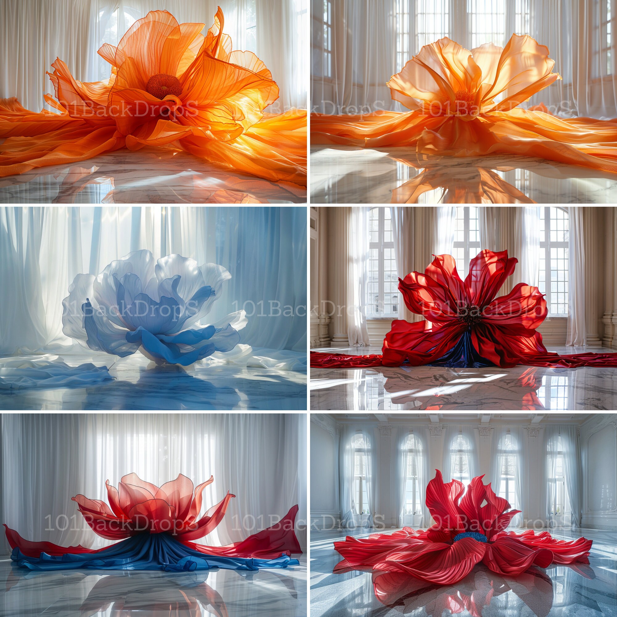 Flowy Fabric Flower Digital Backdrops, Maternity Background, Portrait ...