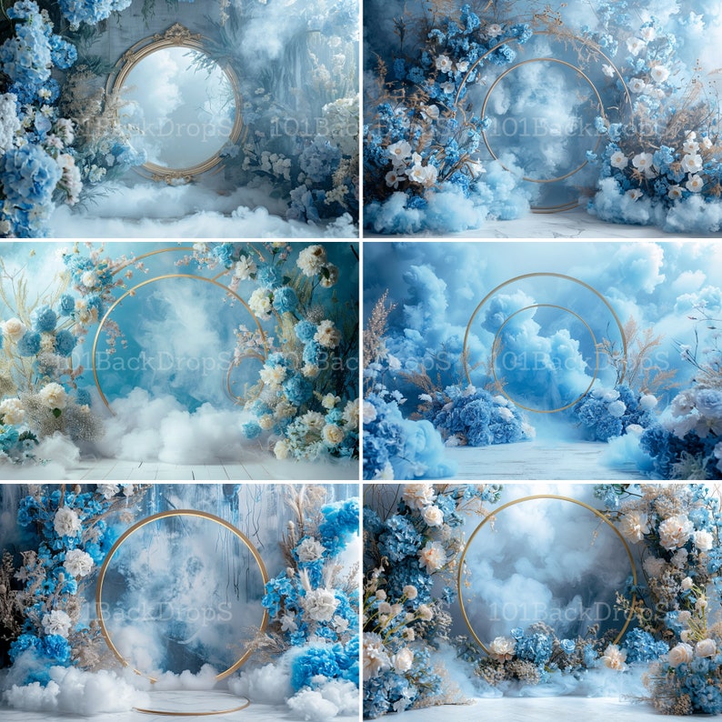 50+ Maternity Digital Backdrop Floral Maternity Backdrop Blue Digital ...