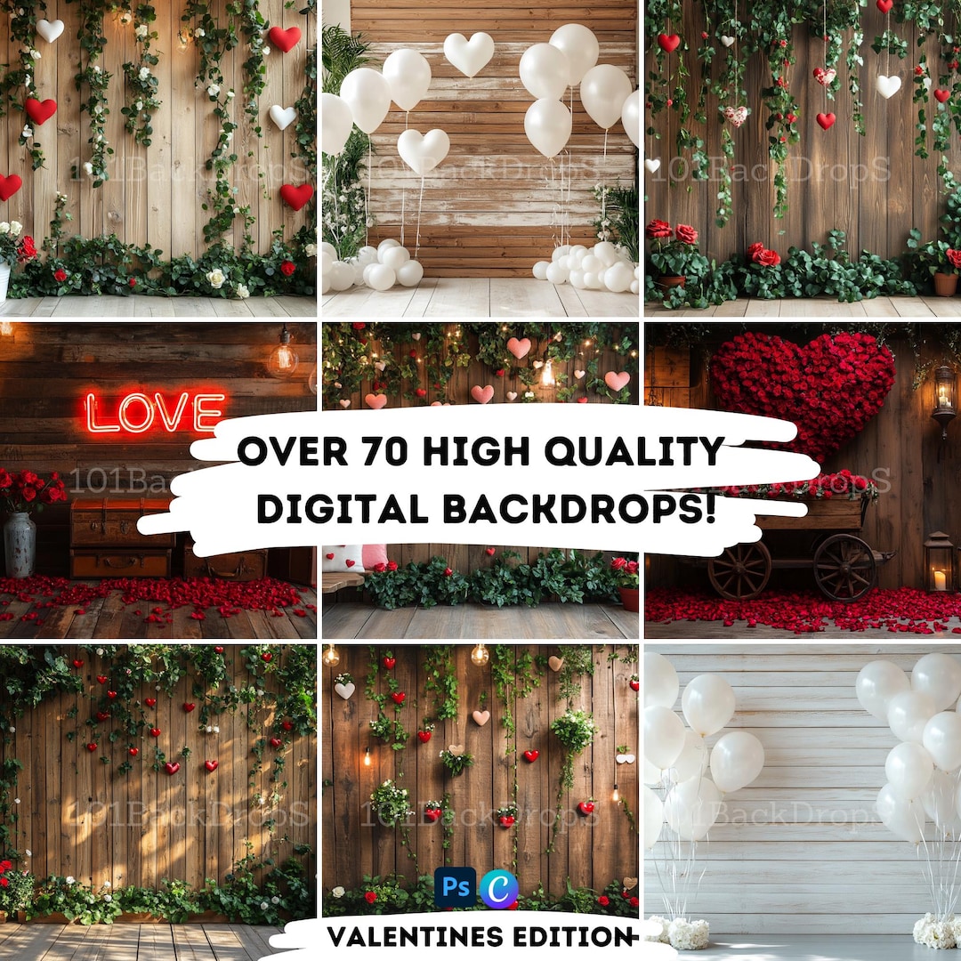 Valentine's Day Backdrop Bundle - Over 70 Digital Designs for ...