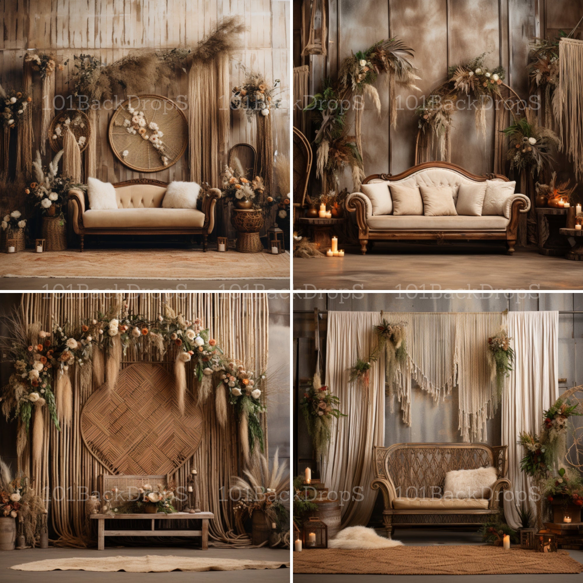 Bundle of 24 Explore Boho Chic Backdrops Earthy Tones, Macrame, and ...