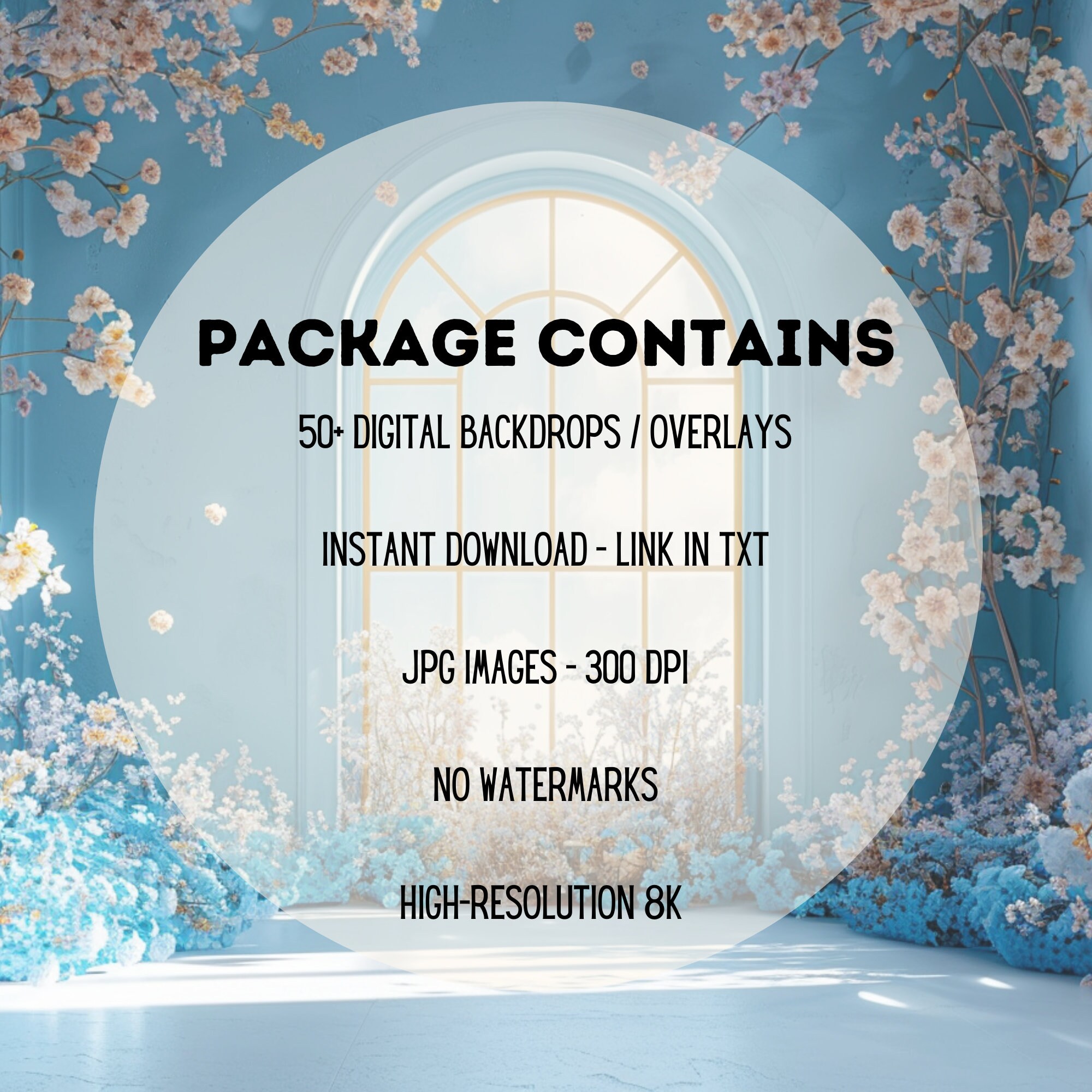 50+ Maternity Digital Backdrop Floral Maternity Backdrop Blue Digital ...