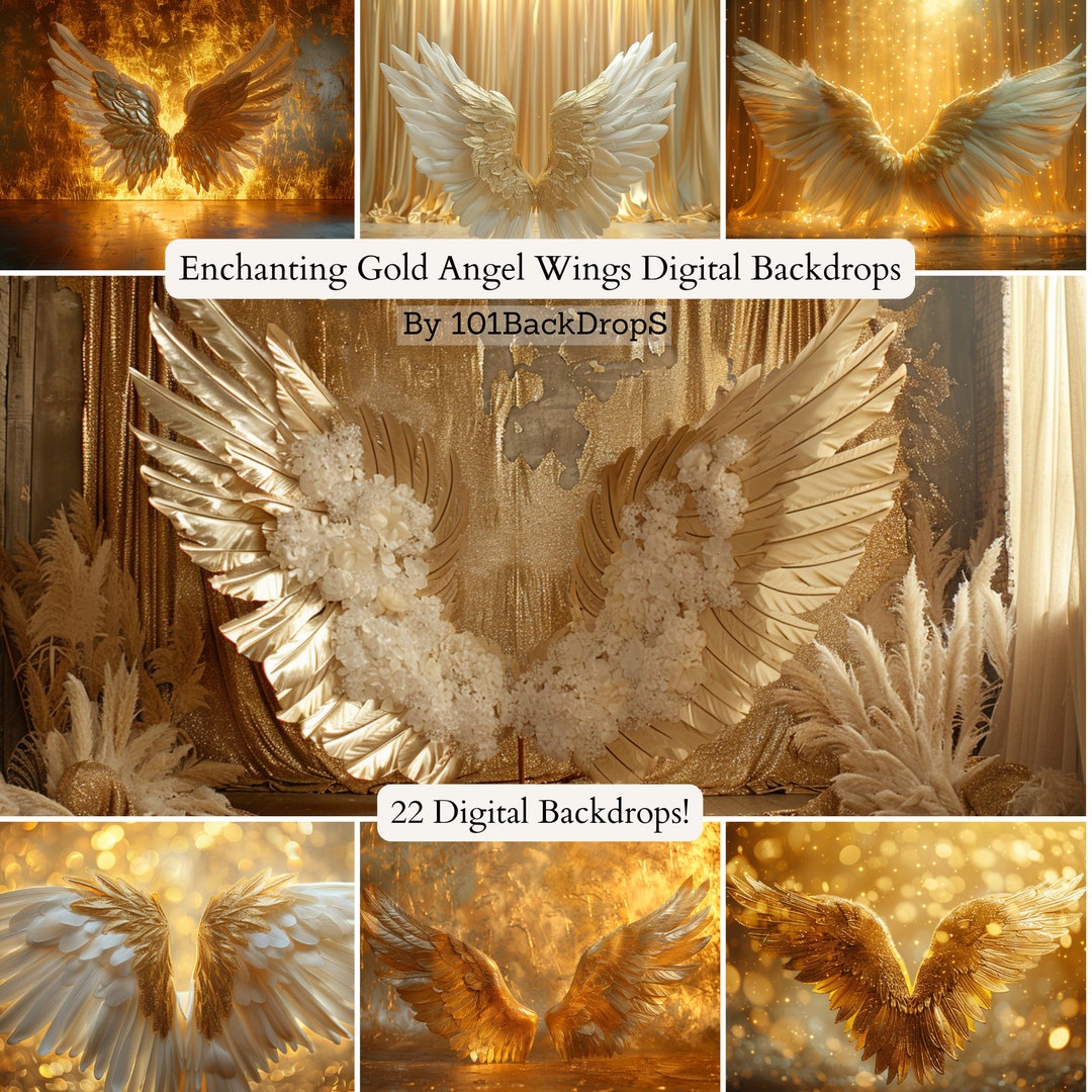 GOLD Angel Wings Digital Backdrops Prop Digital Backgrounds Maternity ...