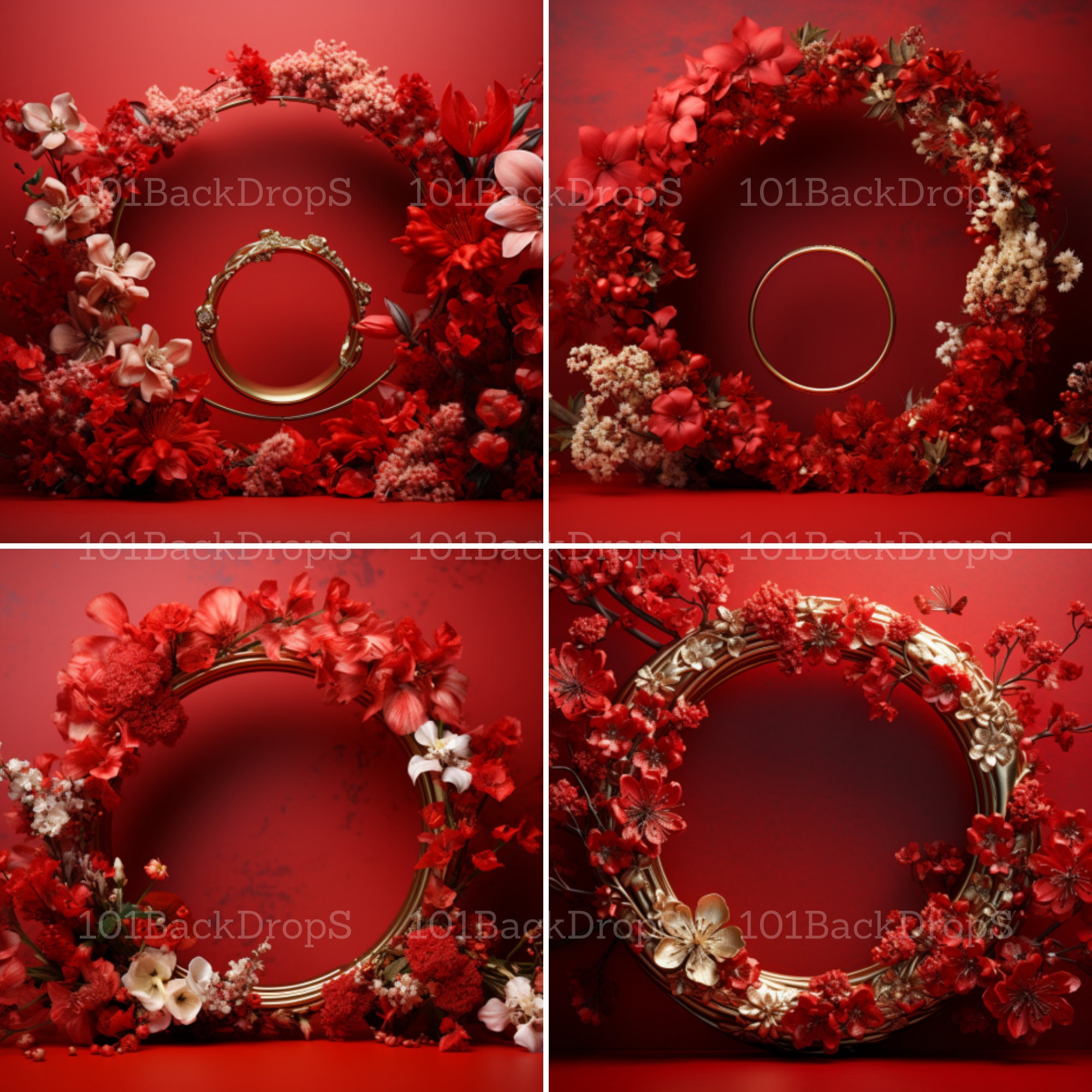 Red Floral Ring Digital Backdrops, Red Floral Hoop Backdrops, Maternity ...