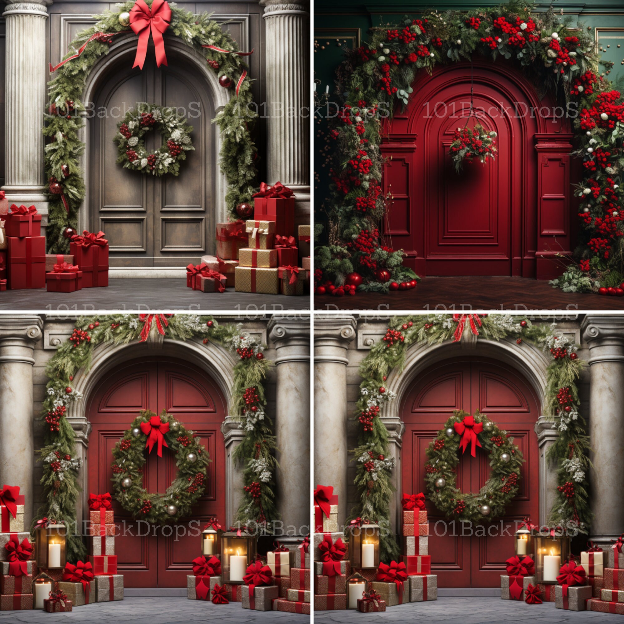 Christmas Arch Digital Backdrop Bundle, Family Xmas Backgrounds, Red ...