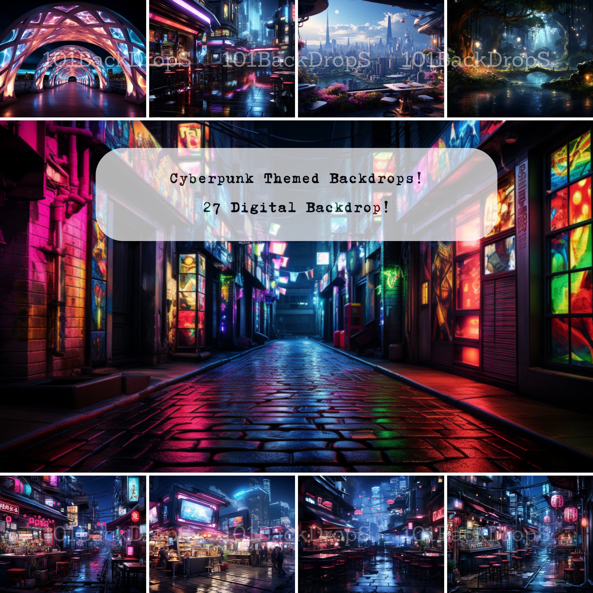 Cyberpunk Themed Backdrops, Digital Photography Bundle of Exterior Sci ...