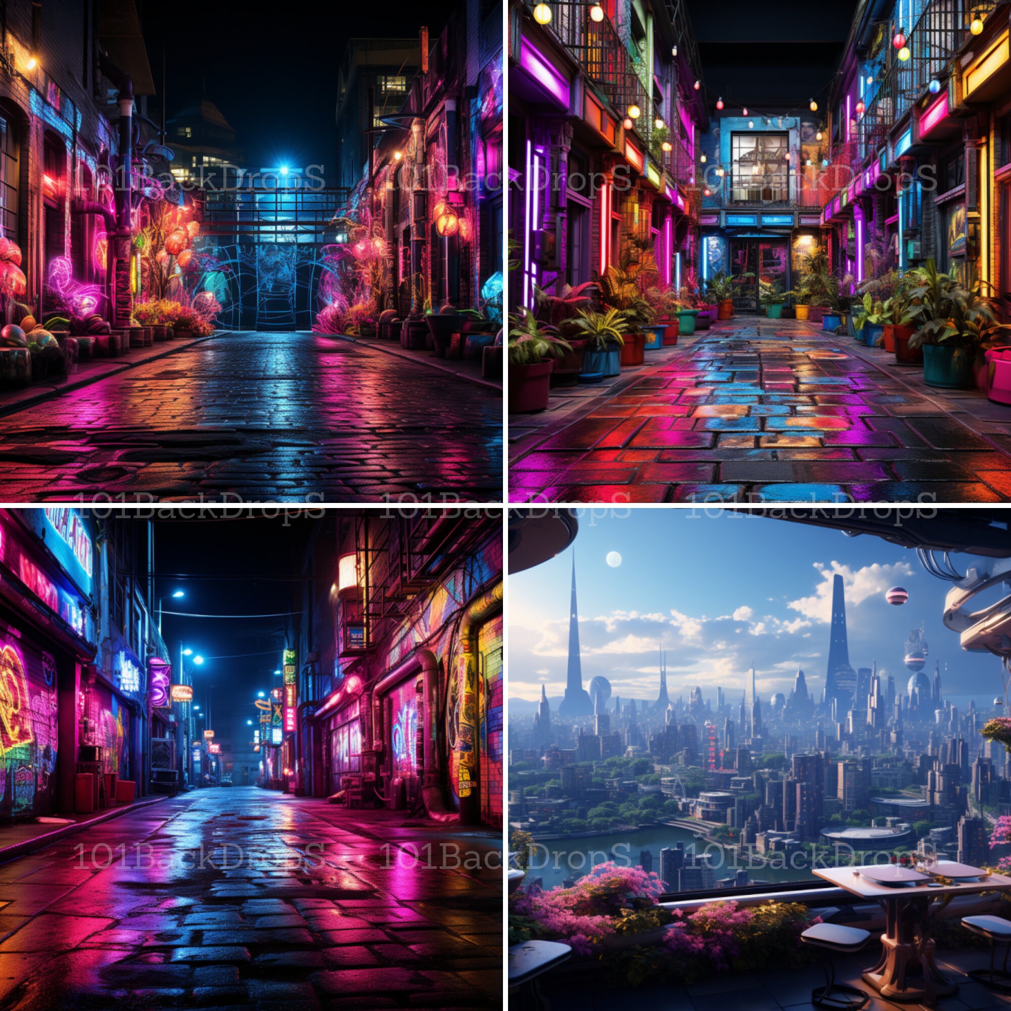 Cyberpunk Themed Backdrops, Digital Photography Bundle of Exterior Sci ...