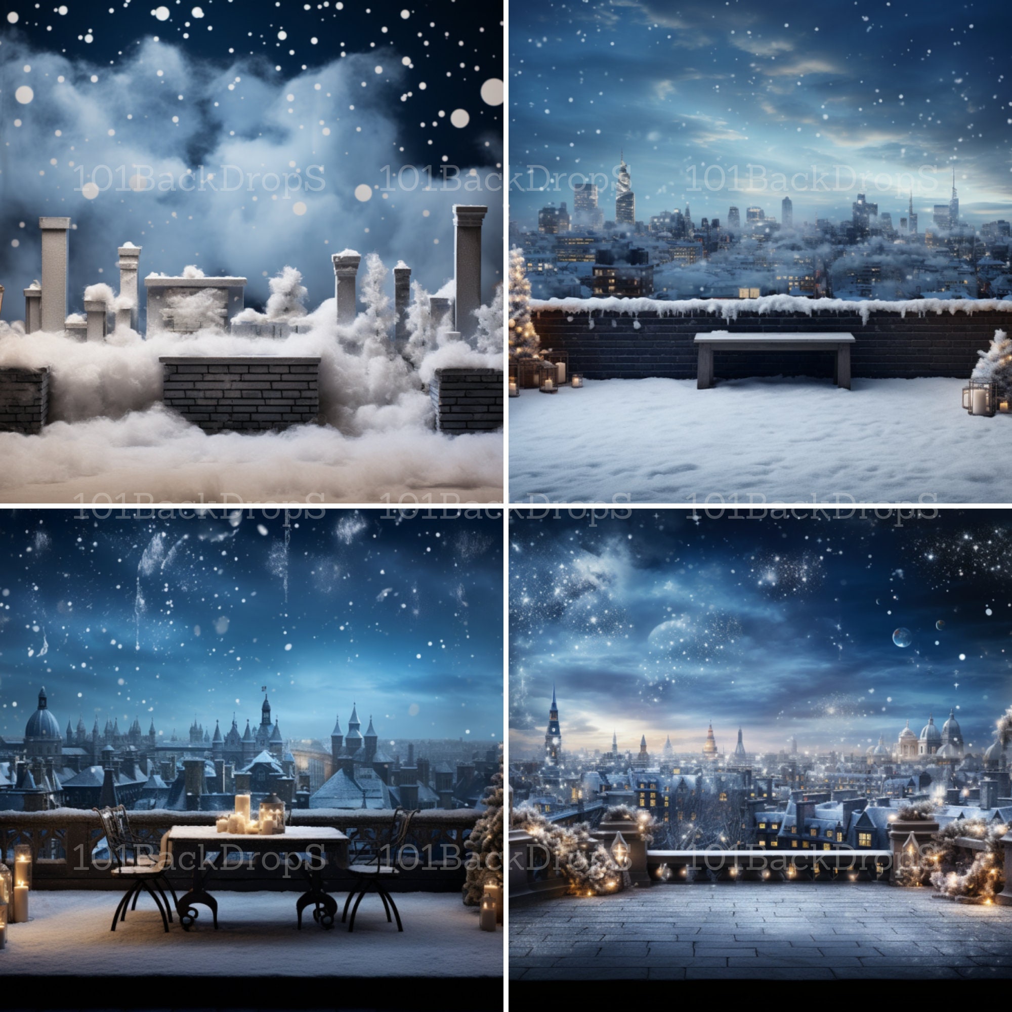 Bundle of 24 Winter Wonderland Rooftop Backdrops - Magical Snowy ...