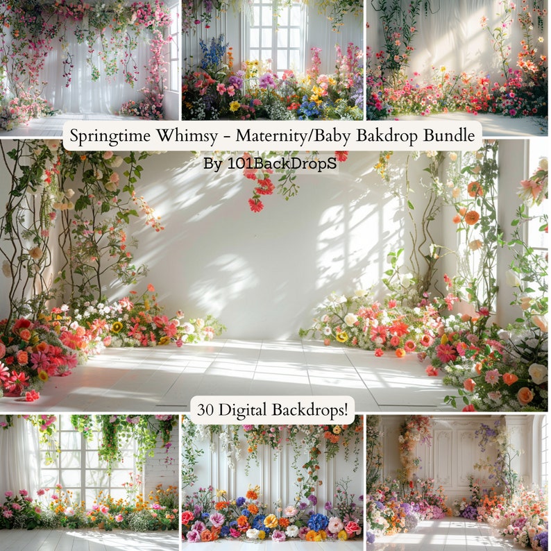 Bundle of 30 Springtime Whimsy Digital Backdrops, Easter Photo Props ...