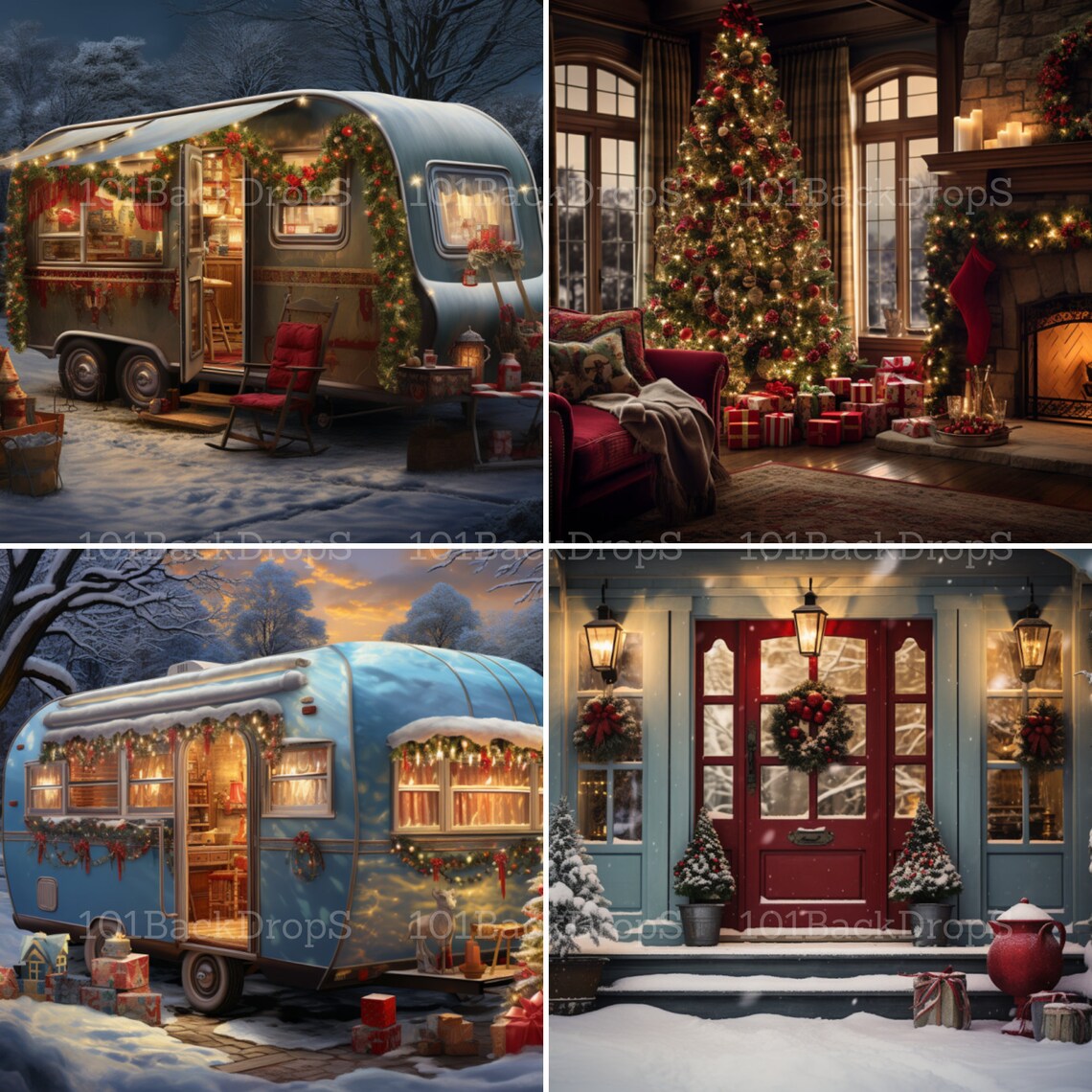 33 Christmas Digital Backdrops for Photography. Bundle. Vintage Cozy ...
