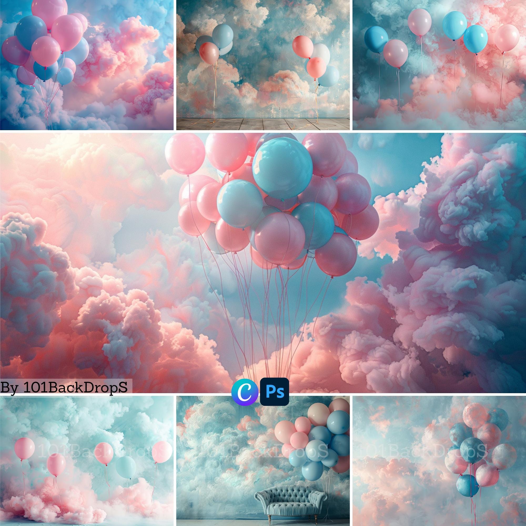 46 Fine Art Painterly Clouds Digital Backdrops, Backdrop Overlays ...