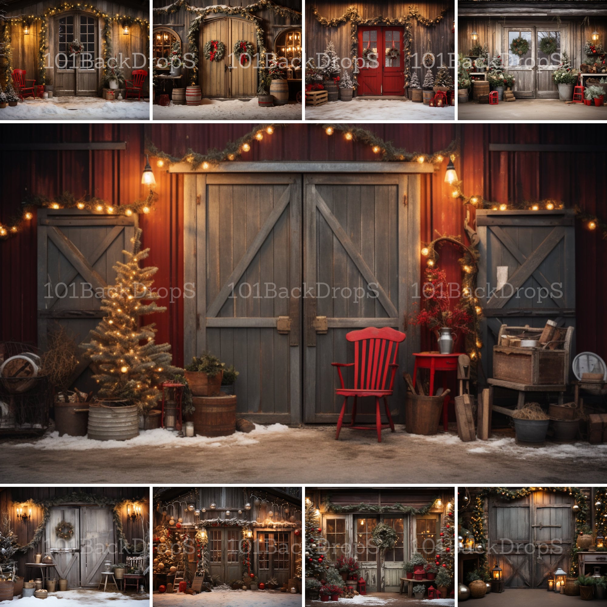 Christmas Barn Doors Digital Backdrops, Studio Backdrops Holiday Winter, , Family Kids ...
