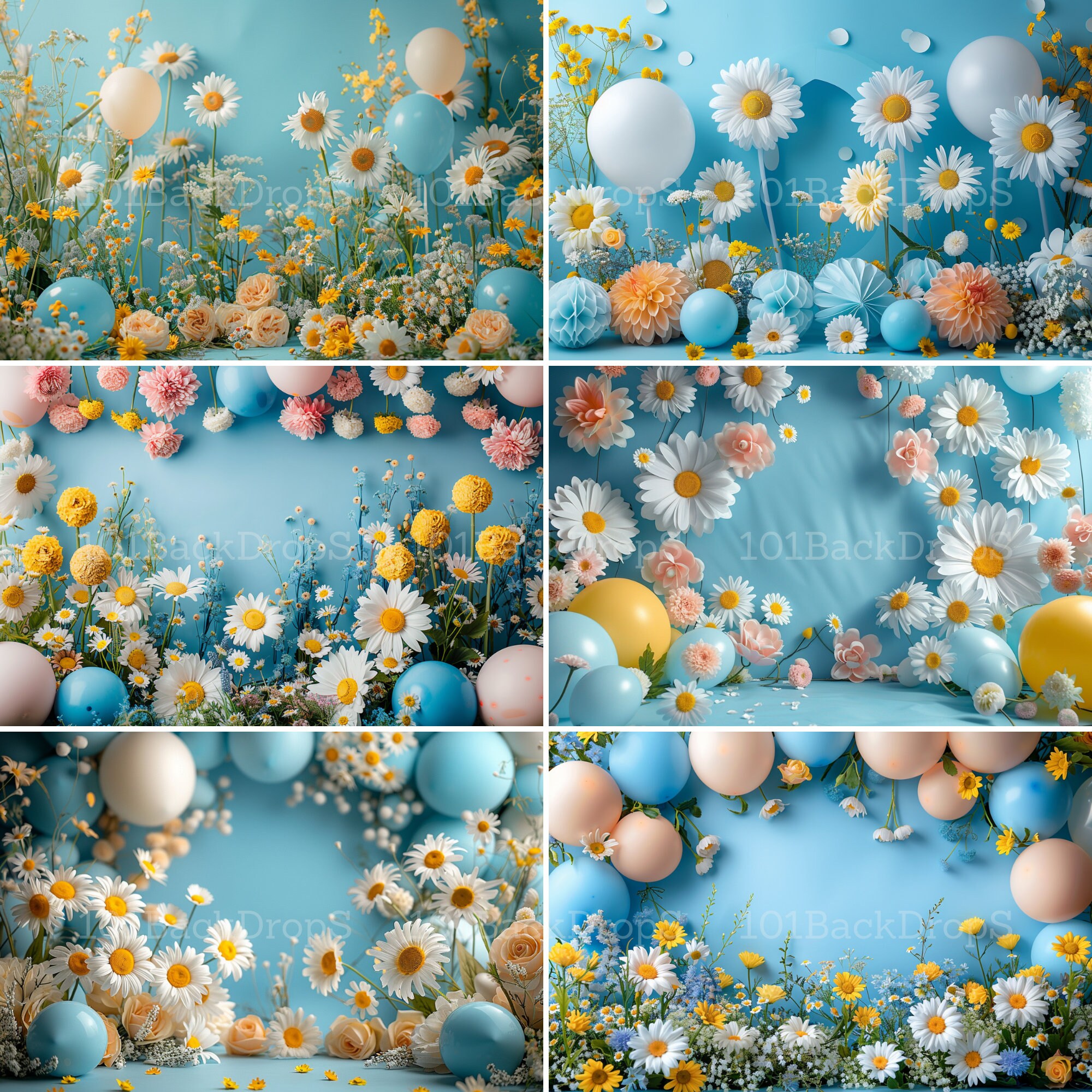 Daisy Flower Pastel Digital Backdrops, Kids Photography Studio ...