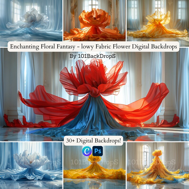 Flowy Fabric Flower Digital Backdrops, Maternity Background, Portrait ...