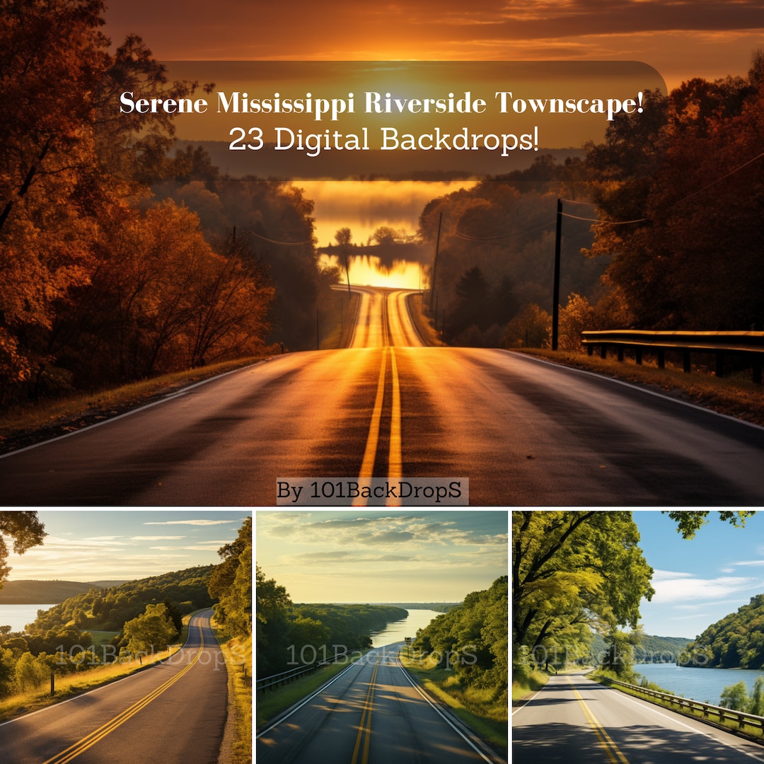 Serene Mississippi River Townscape - Digital Backdrop, Historic Town ...