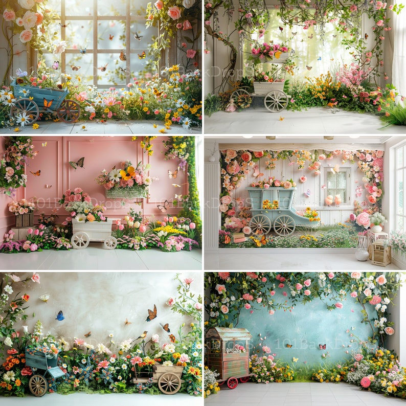 Bundle of 22 Springtime Whimsy Digital Backdrops, Easter Photo Props ...