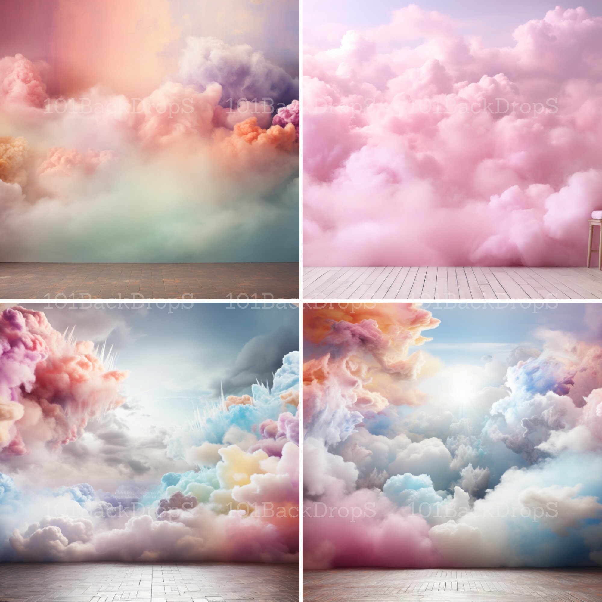 24 Fine Art Cloud Backdrop Overlays, Dreamy Cloud Digital Backdrops ...