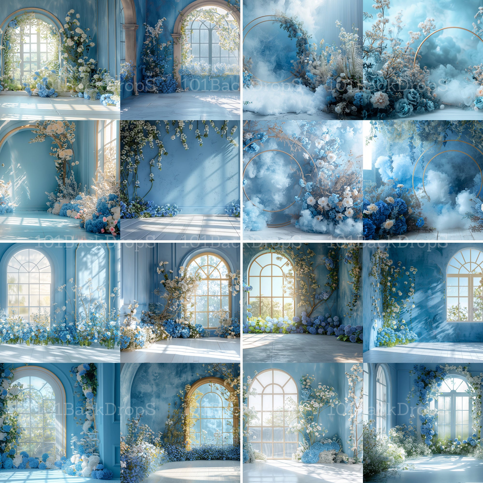 50+ Maternity Digital Backdrop Floral Maternity Backdrop Blue Digital ...