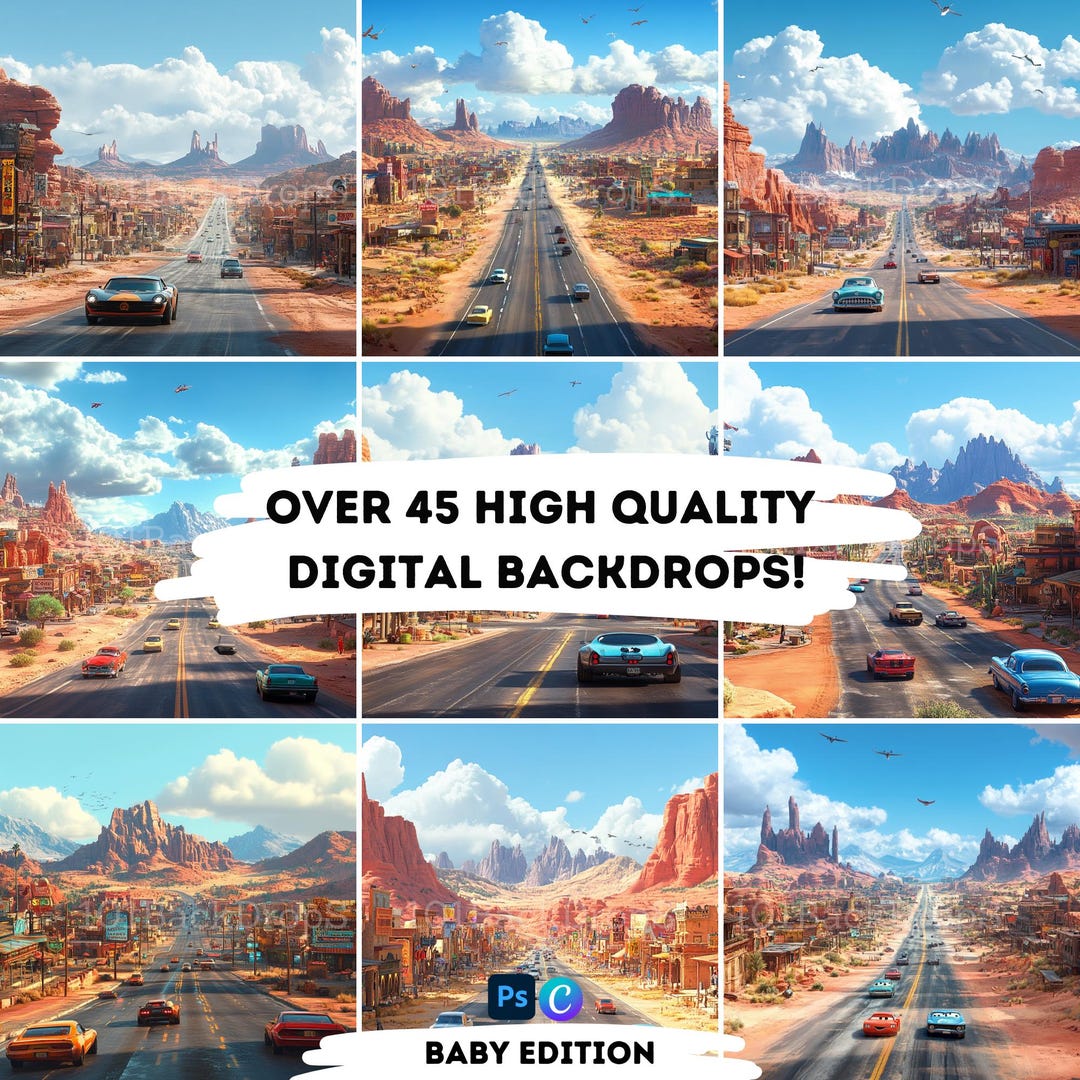 Cars Digital Backdrop Bundle - 45+ Vibrant Ai-generated Pixar City ...