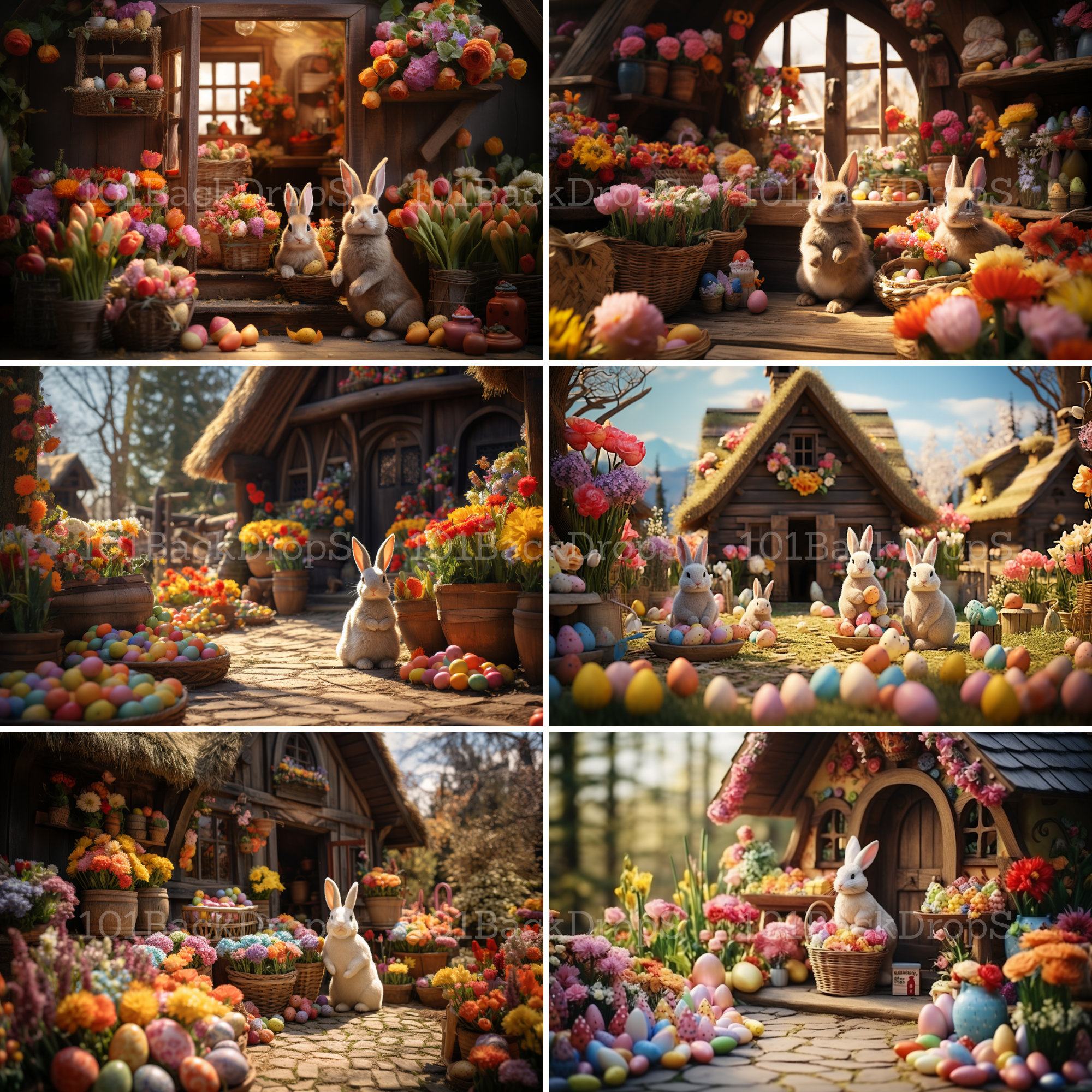 22 Easter Farm Digital Backdrop Templates Easter Theme Studio ...