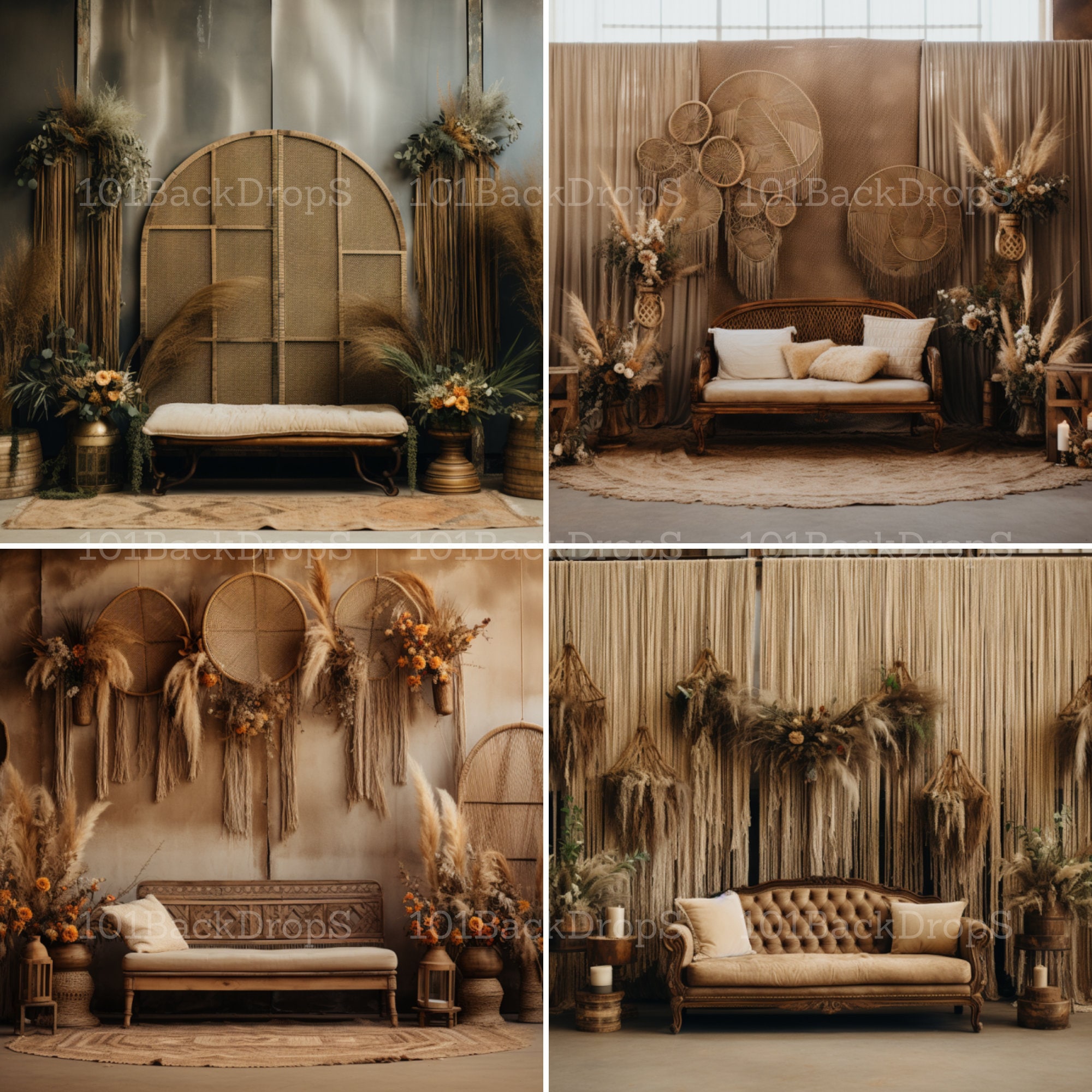 Bundle of 24 Explore Boho Chic Backdrops Earthy Tones, Macrame, and ...
