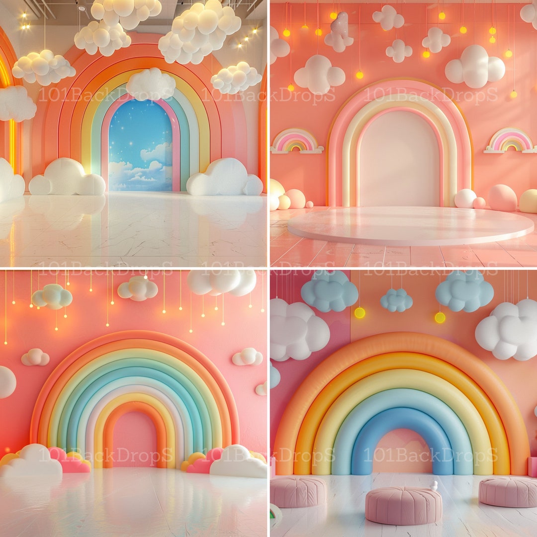 Bundle of 31 Rainbow Canvas Digital Backdrops, Child Photography Studio ...