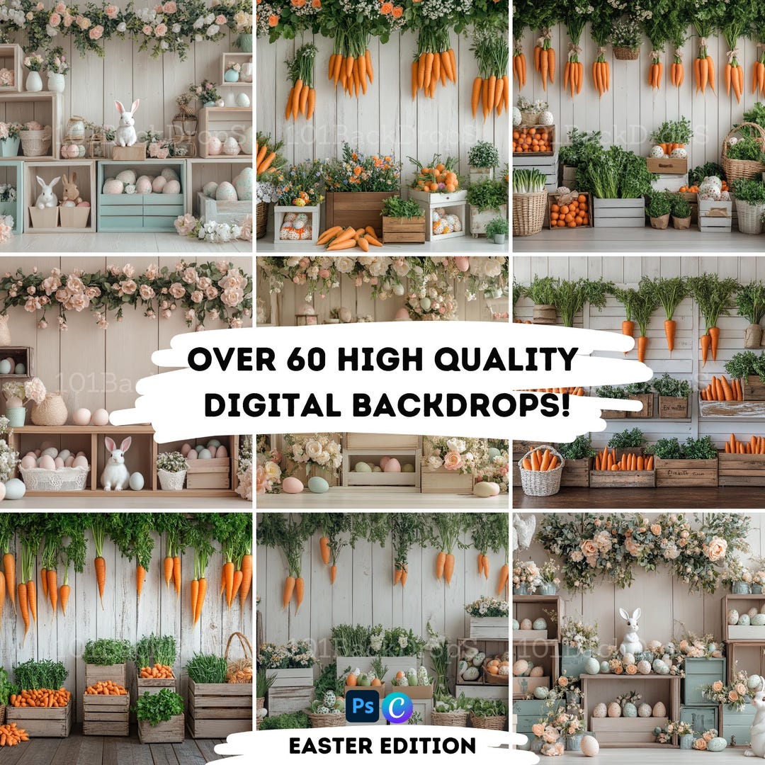 60+ Easter Backdrops - Cute Bunny Digital Backgrounds - Carrot Garden ...