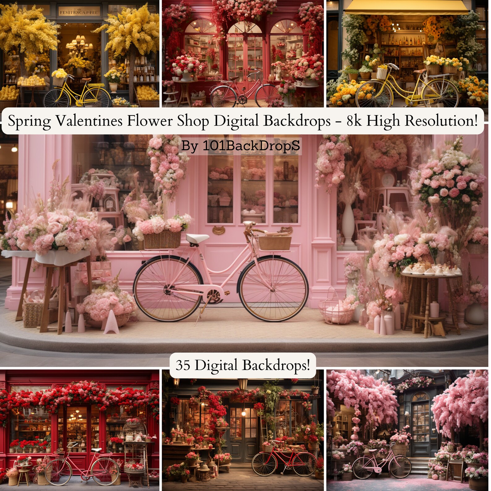 Spring Flower Shop Digital Backdrops, Family Portrait Kids Composite ...