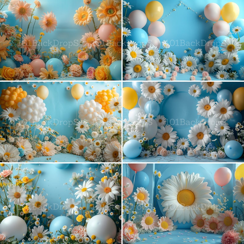 Daisy Flower Pastel Digital Backdrops, Kids Photography Studio ...