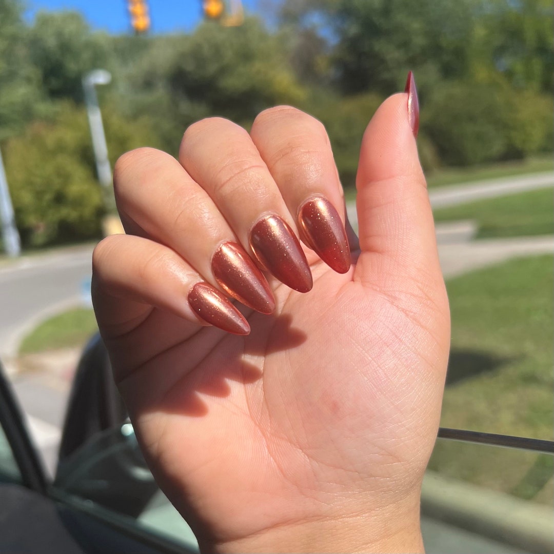 Fall Bronze Press on Nails Fall Chrome Nails Fall Nails - Etsy