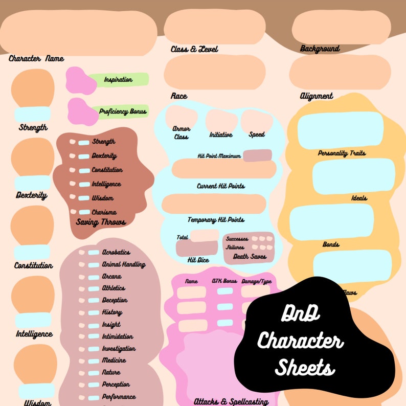 Colourful Dnd Character Sheet - Etsy