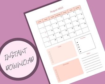 Printable Monthly and Weekly Calendar 2023-2024 August to August - Etsy